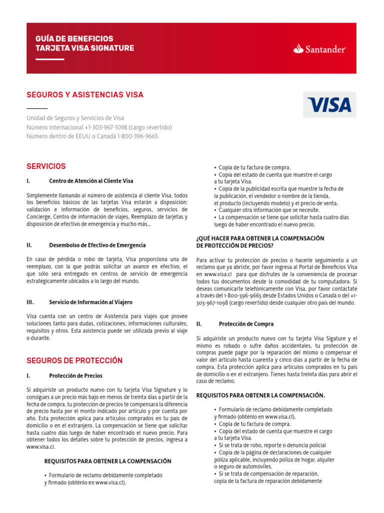 Beneficios de la Tarjeta Visa Signature | PDF | Visa de viaje | Transporte
