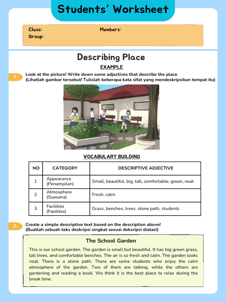 Students' Worksheet (Describing Place) | PDF