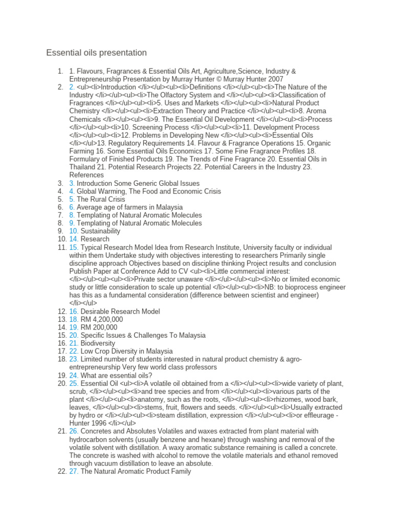Essential Oils Presentation | PDF | Gases | Perfume