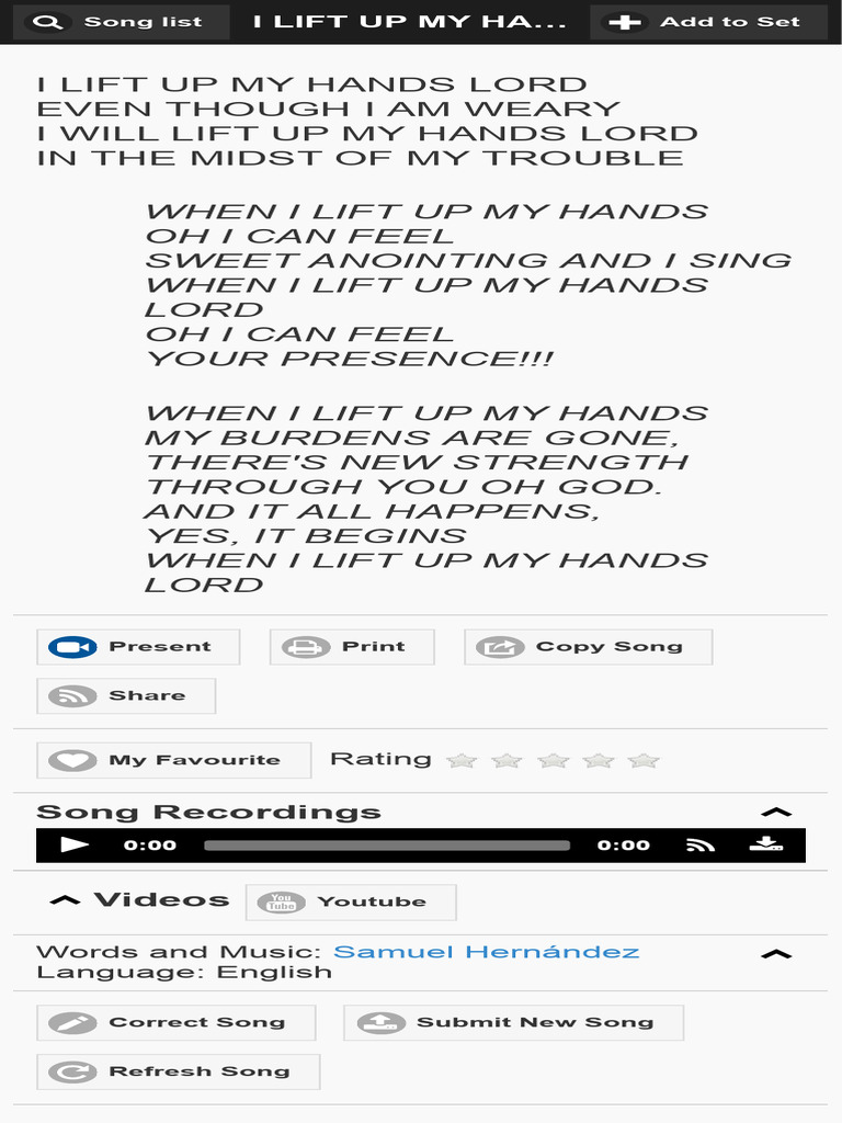 I Lift Up My Hands - Lyrics | PDF