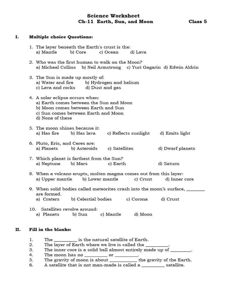 Earth, Sun, and Moon Worksheet | PDF | Moon | Planets