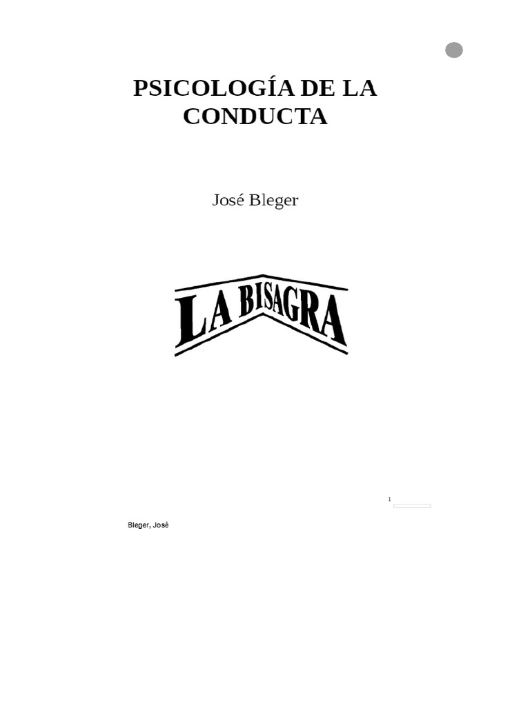 Psicología de La Conducta Reseña Crítica Bleger | PDF