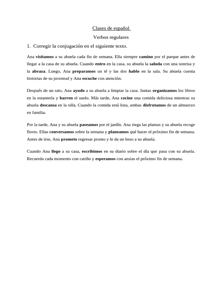 Práctica de Verbos Regulares | PDF