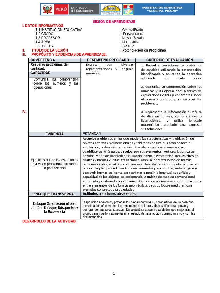 14.04.25 MATEMATICPotenciación en Prob | PDF | Aprendizaje | Ángulo