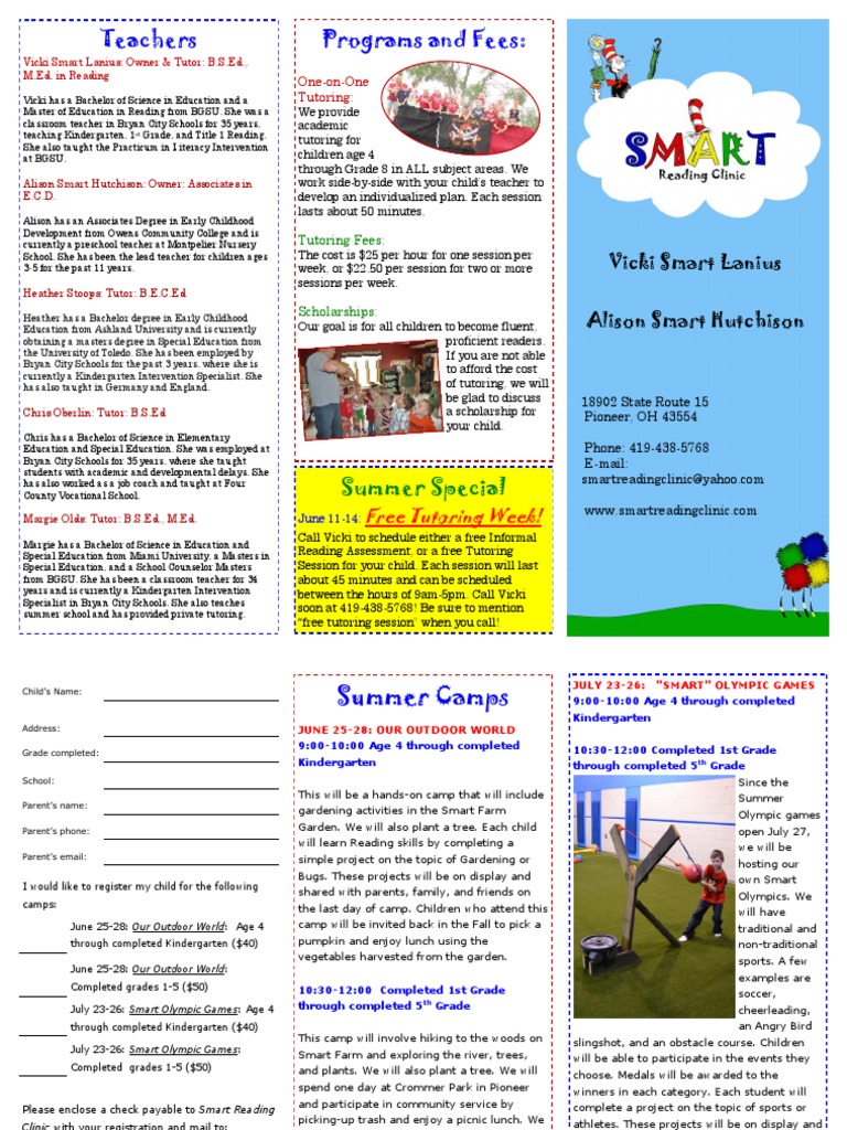 2012 Smart Reading Clinic Brochure | PDF | Tutor | Teachers