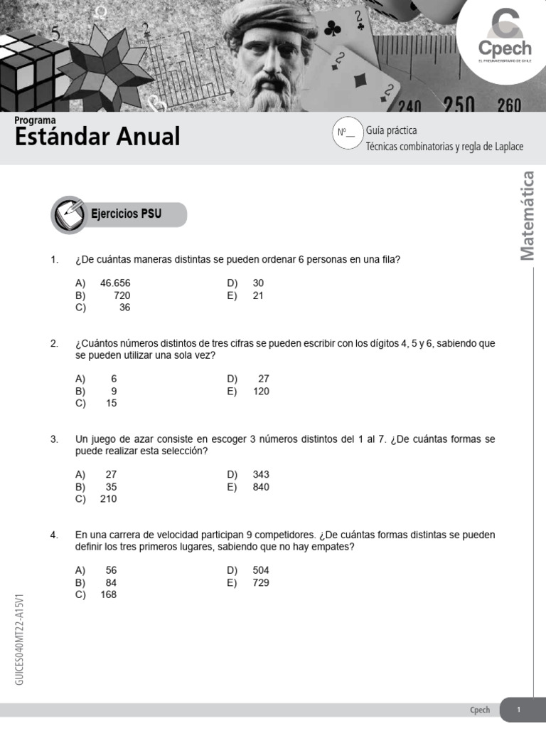 Guía-40 MT-22 Técnicas Combinatorias y Regla de Laplace | PDF | Probabilidad | Lápiz
