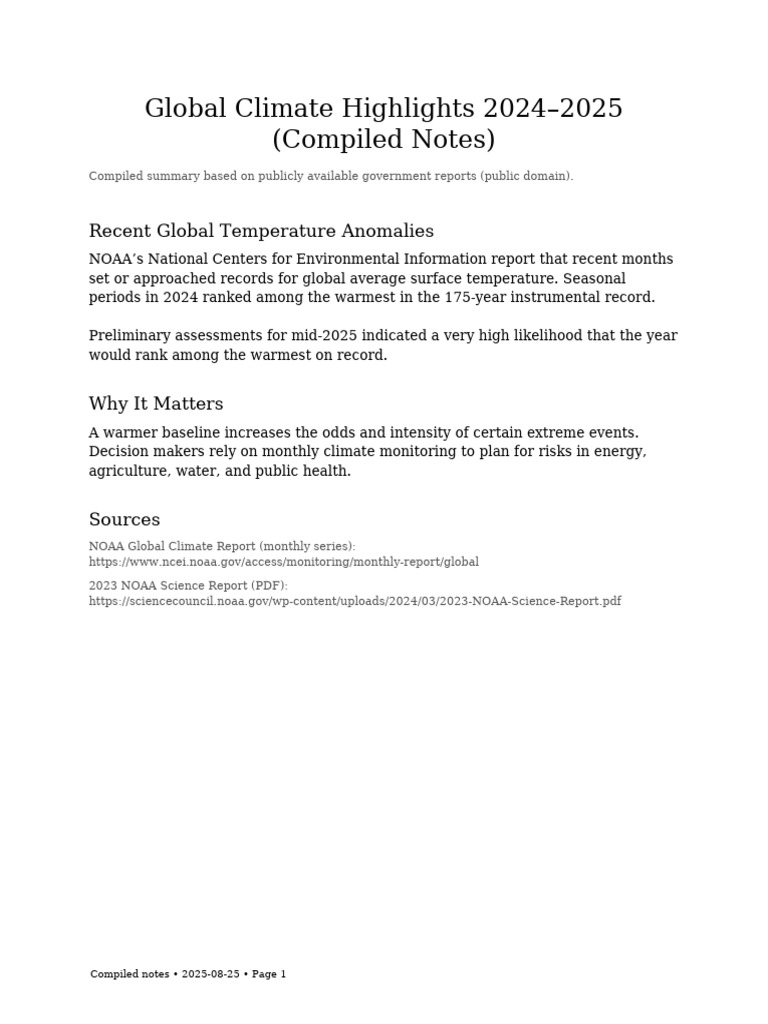 Global Climate Highlights 2024 2025 | PDF