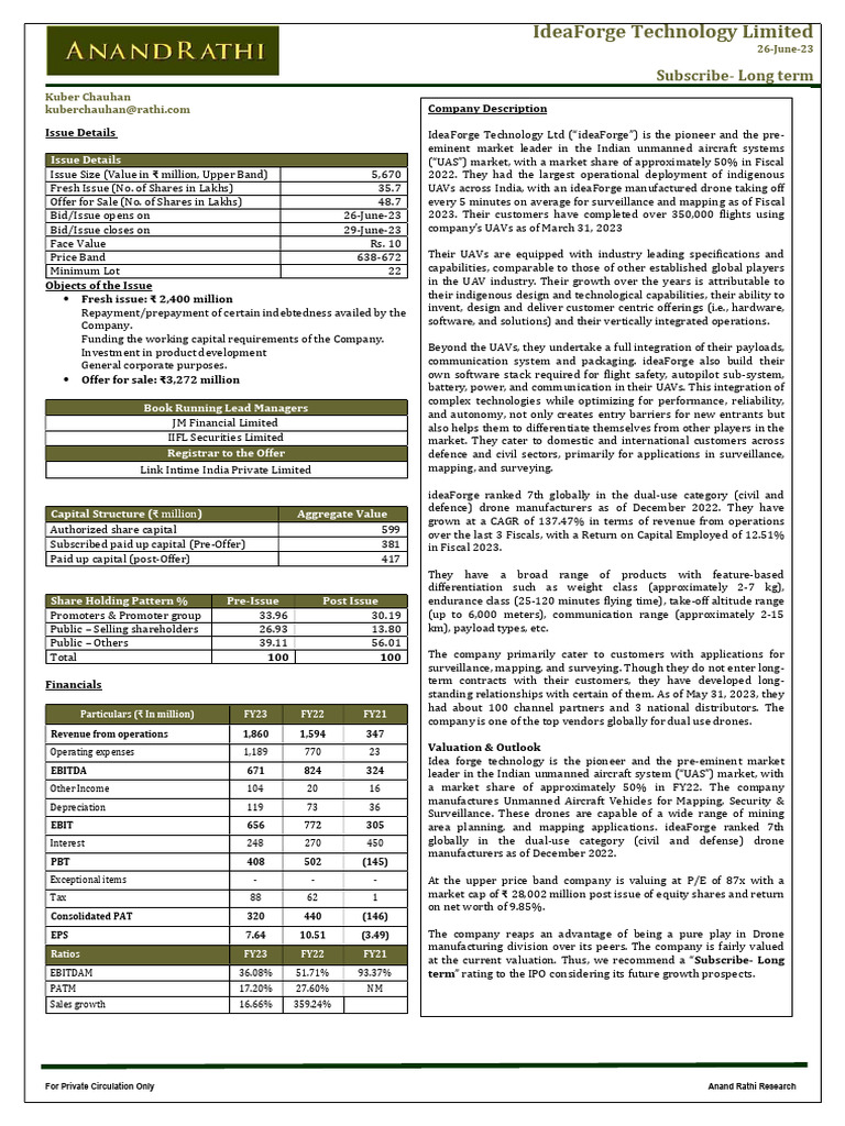 IdeaForge Technology IPO Analysis | PDF | Unmanned Aerial Vehicle ...