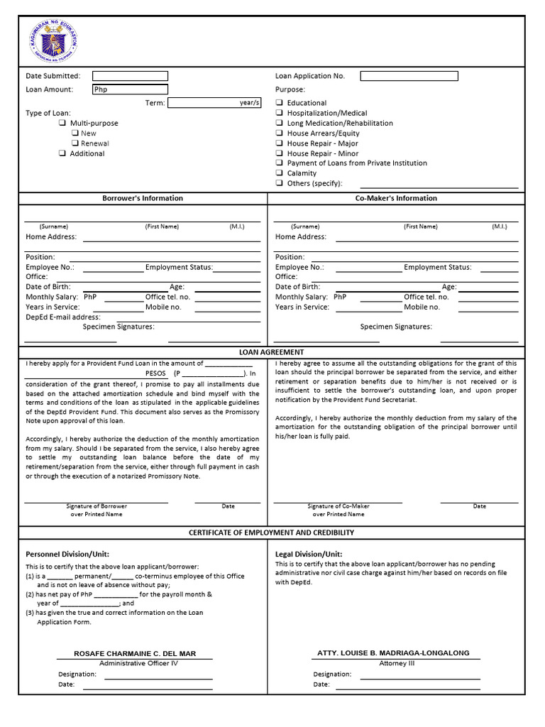 Provident Application NEW Form 2023 | PDF | Loans | Employment