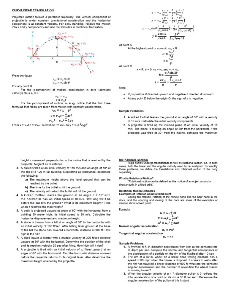 Curvilinear and Rotational Motion Analysis | PDF | Acceleration | Velocity