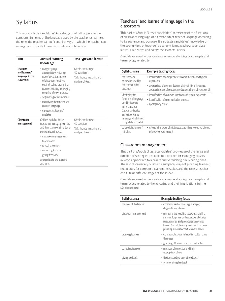 TKT Handbook Modules 1 3 32 | PDF | Learning | Teachers