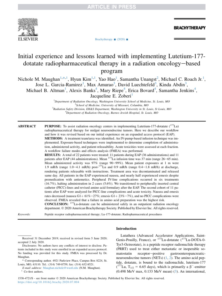 Initial Experience and Lessons Learned With Implementing Lutetium-177 ...