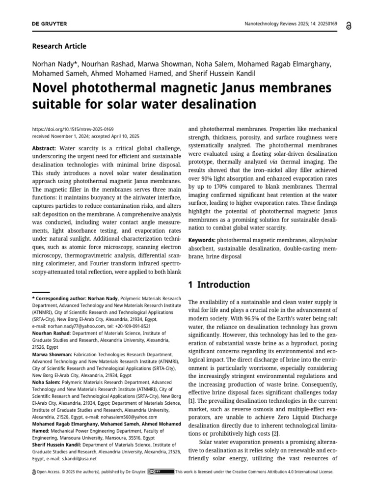 Novel Photothermal Magnetic Janus Membranes Suitable For Solar Water ...