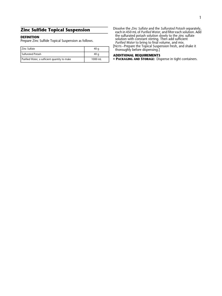 Zinc Sulfide Topical Suspension | PDF | Materials | Chemistry
