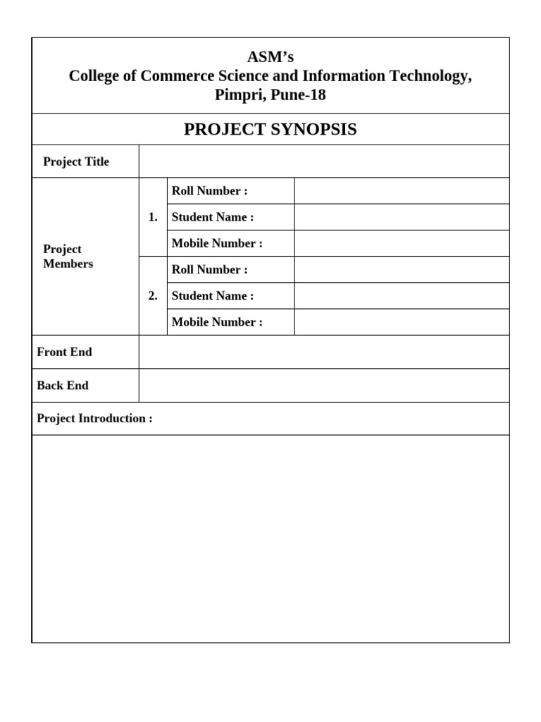 Project Synopsis Format | PDF