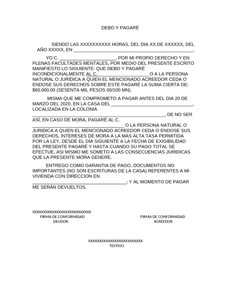 Modelo de Pagaré de Deuda Simple | PDF