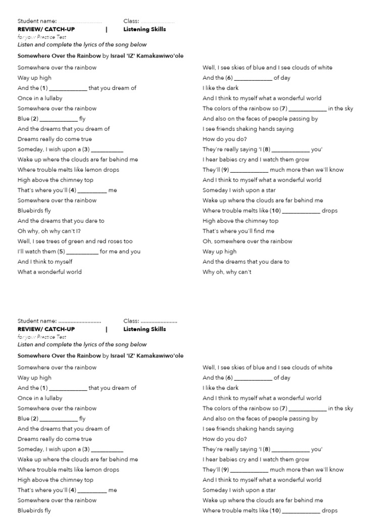 Listening Skills Practice: Song Lyrics Completion | PDF