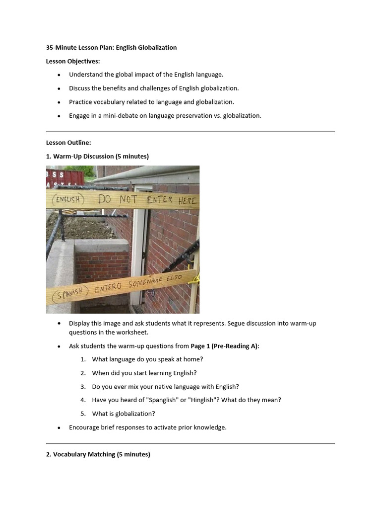 Lesson Plan English Globalization Full | PDF | English Language ...