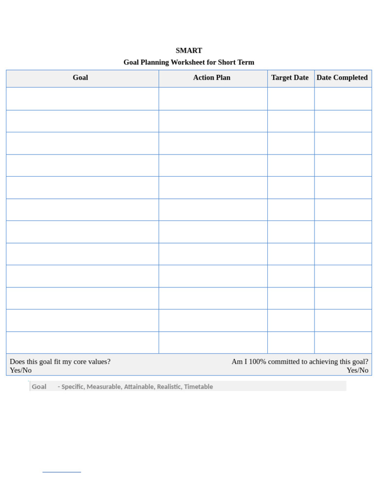 Short Term Goal Setting Template | PDF