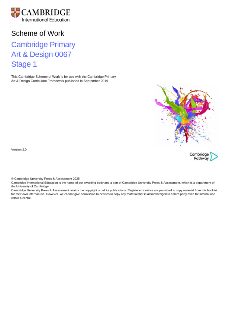 Cambridge Primary Art & Design Stage 1 Guide | PDF | Learning | Drawing