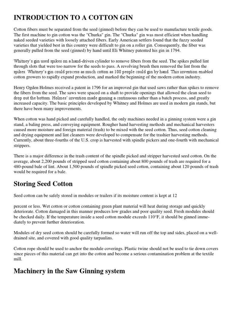 Introduction To A Cotton Gin | PDF | Cotton | Textiles