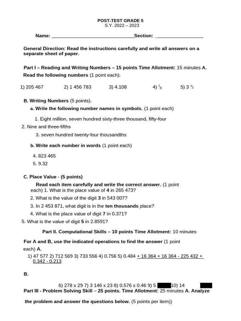 Place Value in Grade 5 Mathematics | PDF