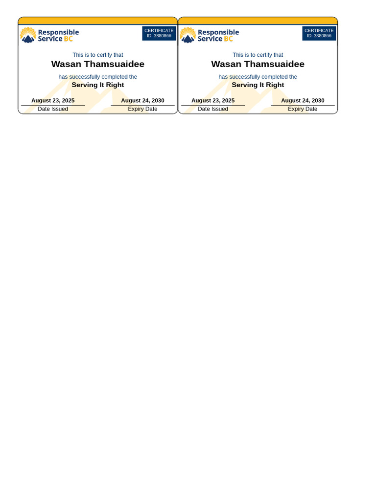 Serving It Right Certificate ID 3880866 | PDF