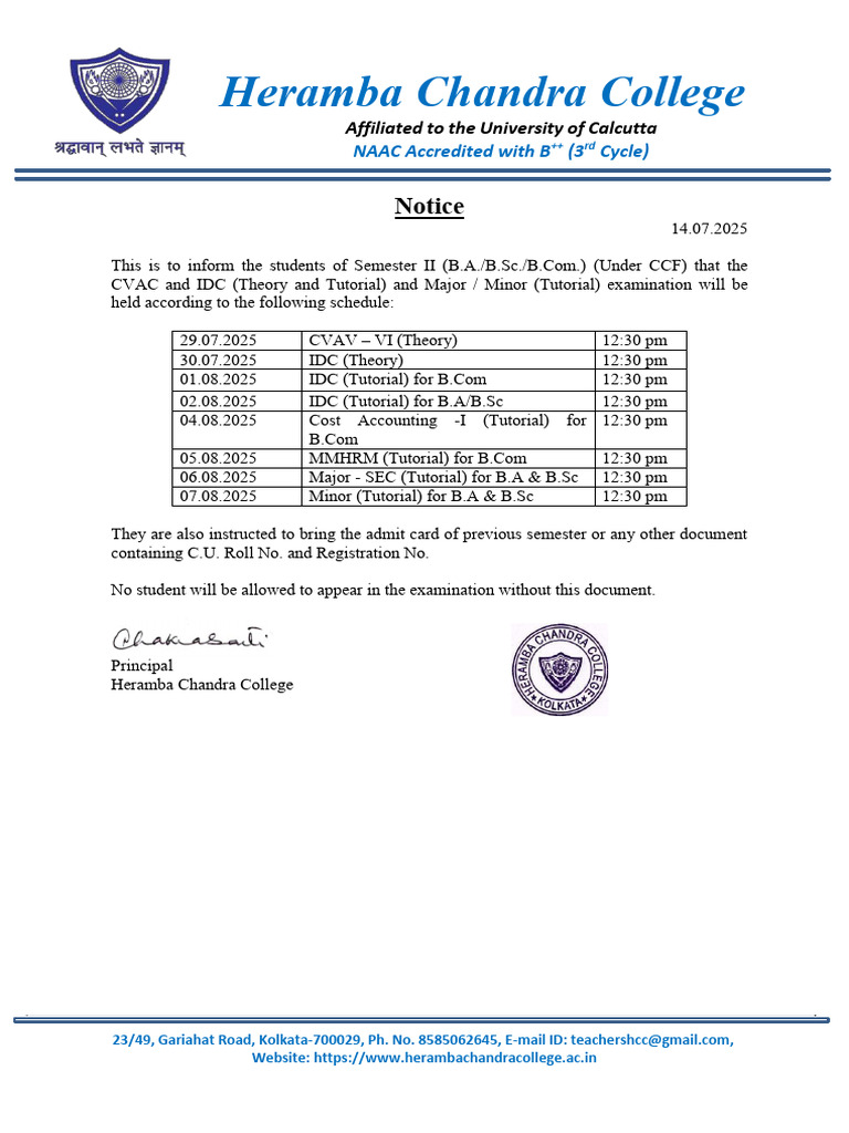 Heramba Chandra College Exam Schedule | PDF