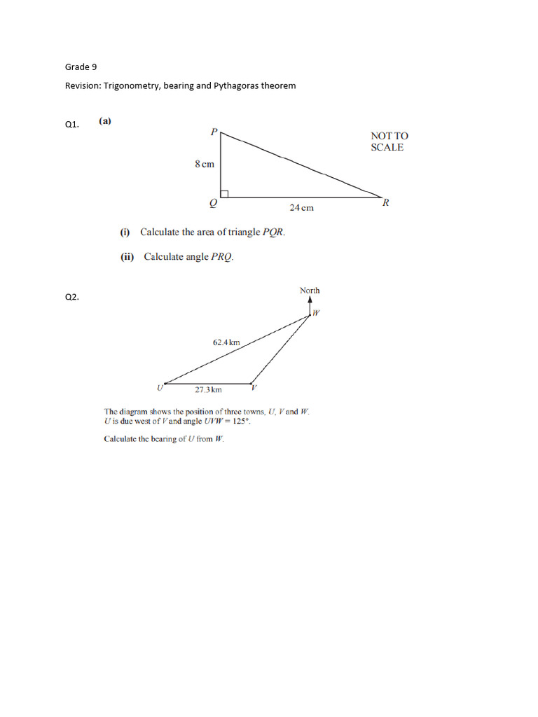 GR 9 Rev Trigo, Bearing and Pythagoras Theorem | PDF