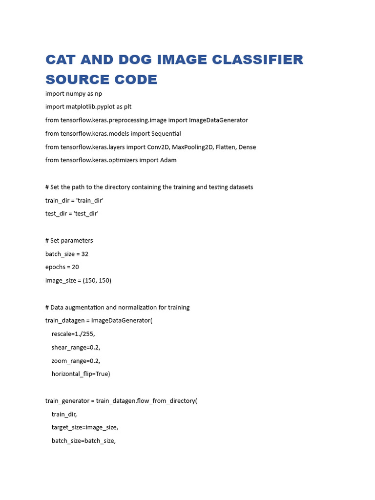 Cat and Dog Image Classifier Source Code | PDF