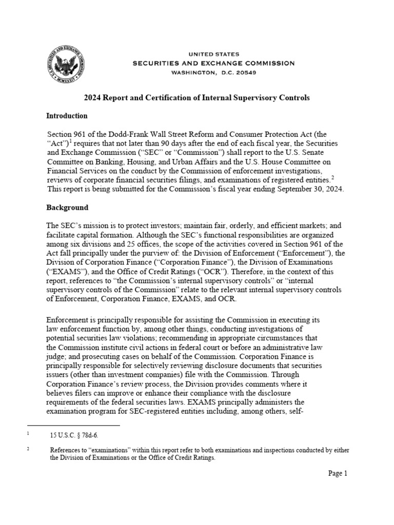 Sec Report Certification Internal Supervisory Controls 2024 | PDF ...