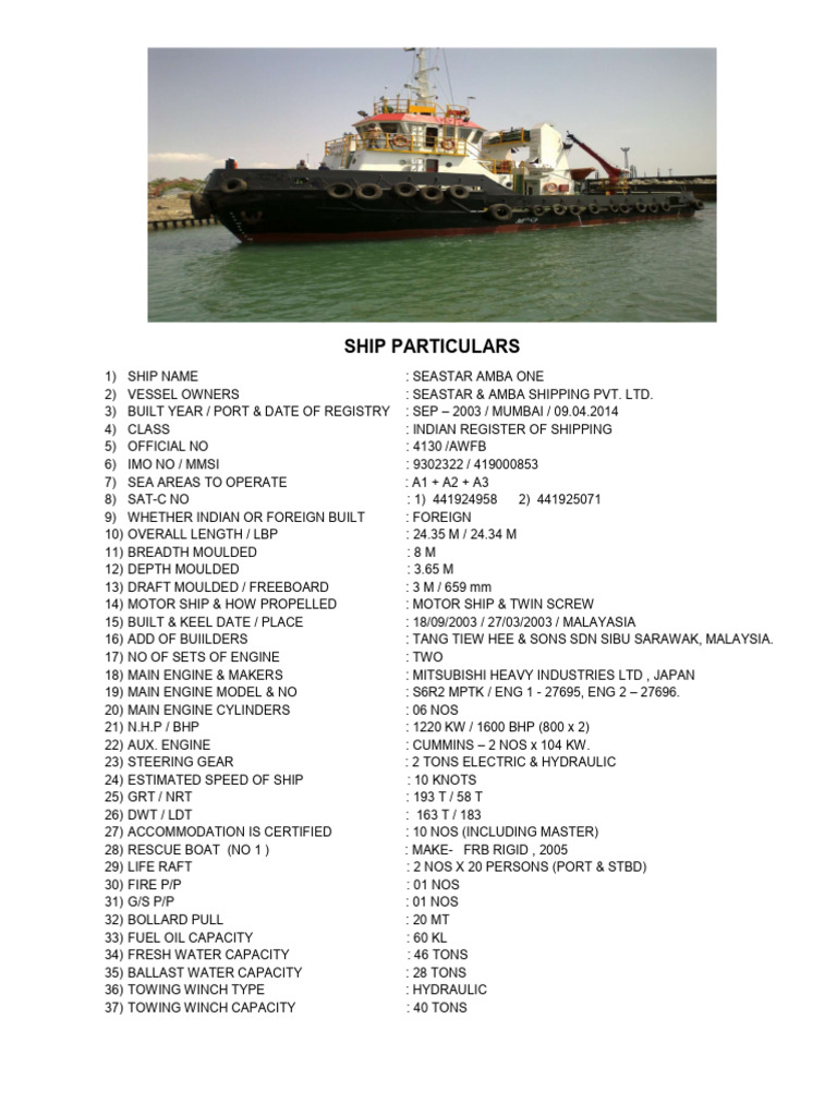 Sa One - Vessel Particulars | PDF