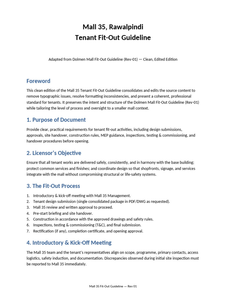 Mall 35 Tenant Fit-Out Guidelines | PDF