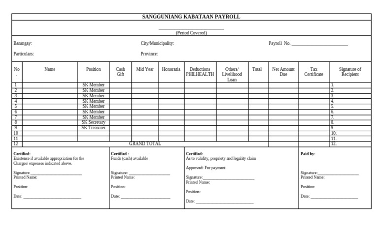 SK Honorarium Payroll Format | PDF | Payroll | Chess