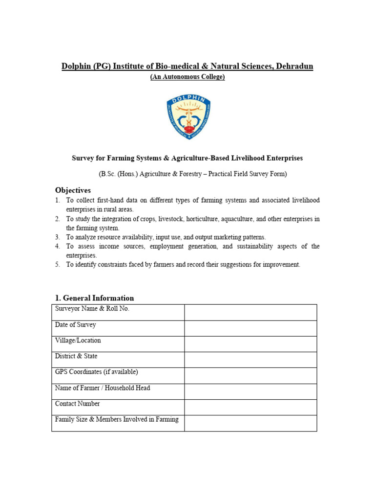 Farming Systems Survey Form for Agriculture | PDF | Agriculture | Food ...