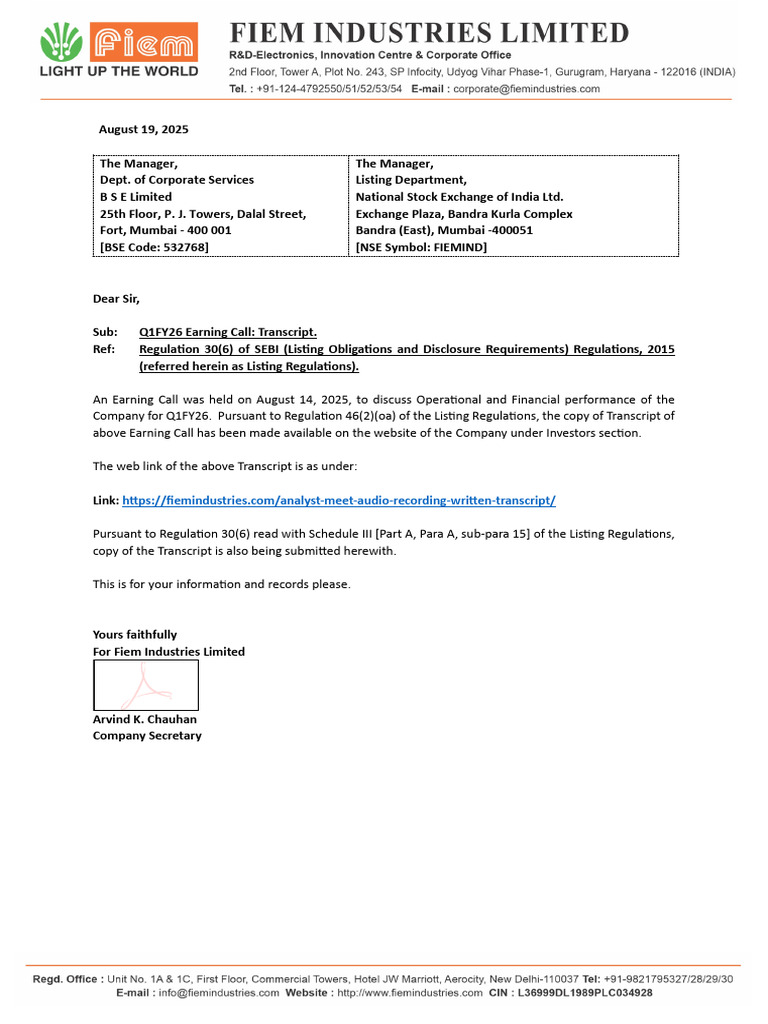 Fiem Industries Q1 FY26 Earnings Call Transcript | PDF | Gross Margin ...