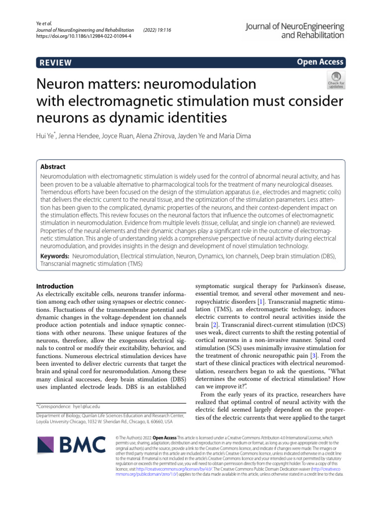 Neuromodulation With Electromagnetic Stimulation Must Consider Neurons ...