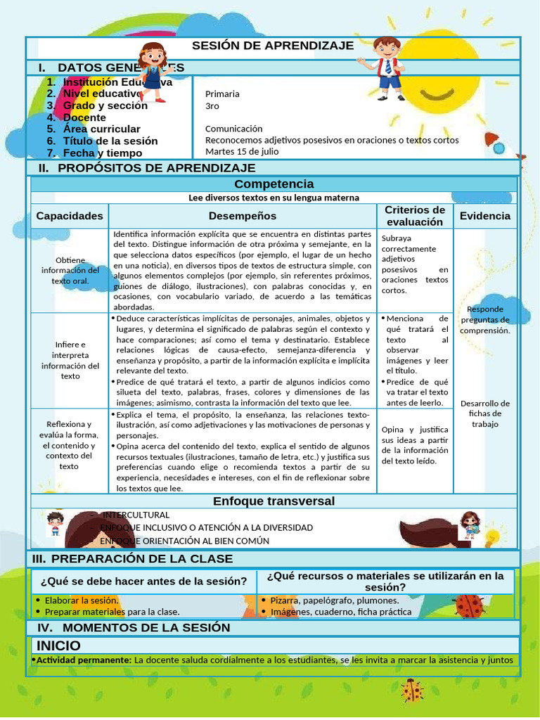 3° Ses Comu - Reconocemos Adjetivos Posesivos en Oraciones o Textos ...