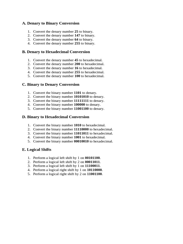 A. Denary To Binary Conversion | PDF