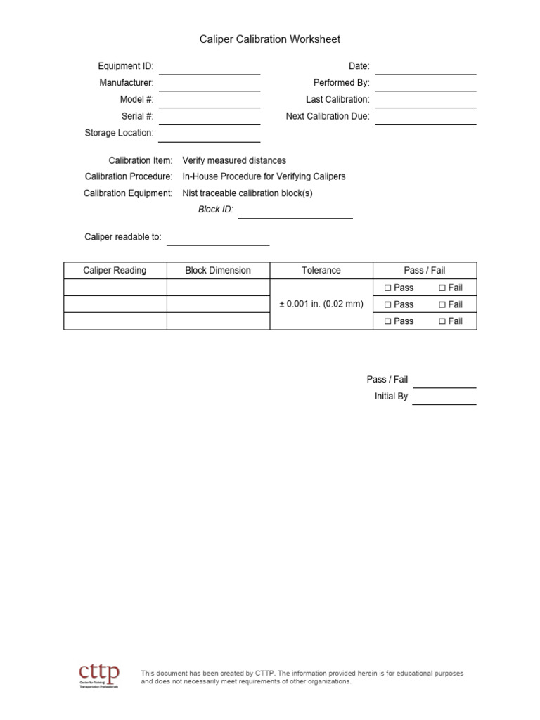 Caliper Calibration Worksheet Guide | PDF