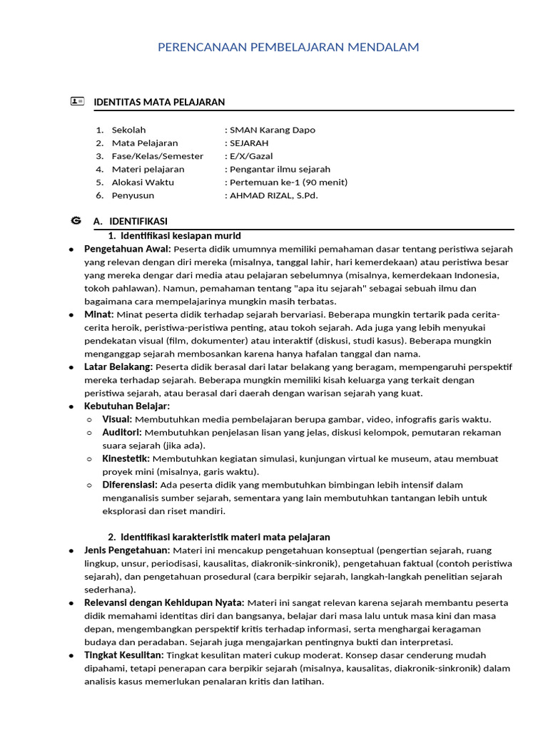 Perencanaan Pembelajaran Mendalam Pak Rizal | PDF