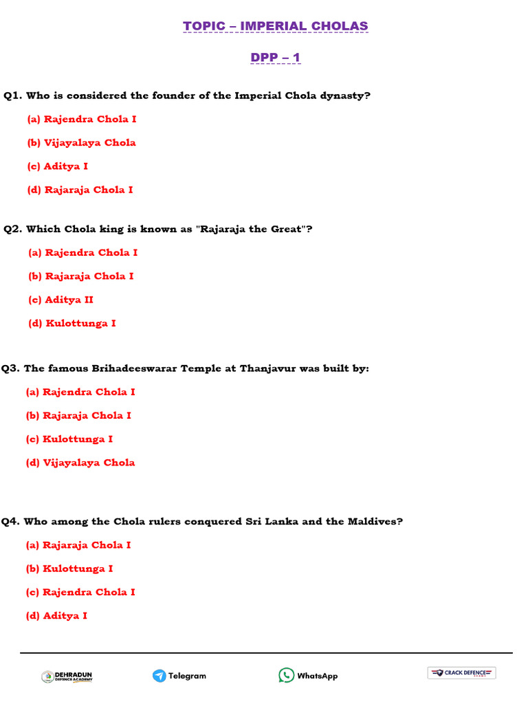 Nda History - Imperial Cholas DPP - 1 (21!08!2025) | PDF