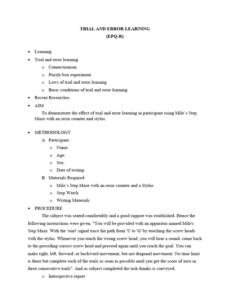 Trial and Error Learning | PDF | Cognitive Science | Learning