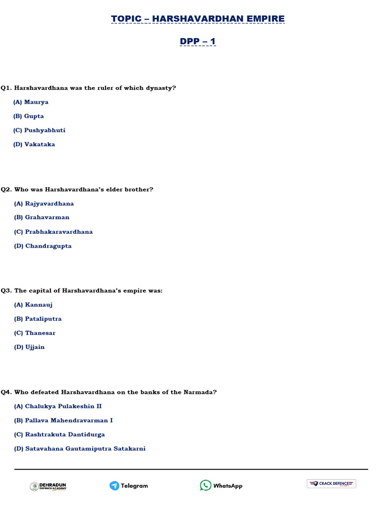 Nda History Harshavardhan Emprie Dpp 1 12-8-2025 | PDF