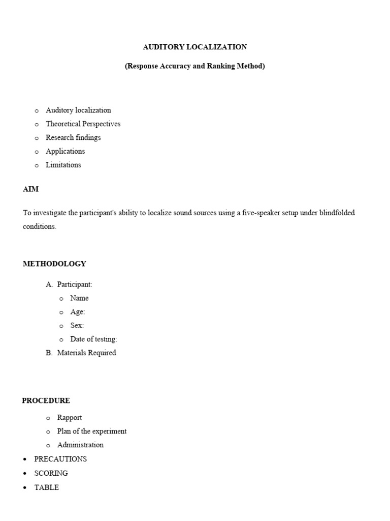 Auditory Localization New Format EXP 4 Ssss | PDF
