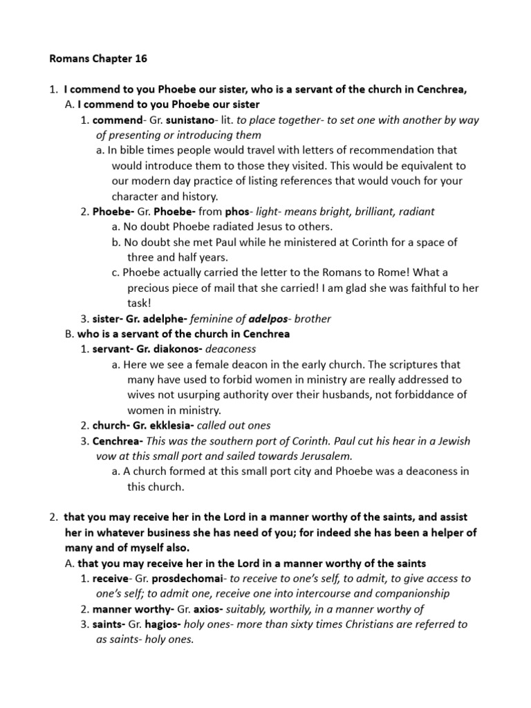 Insights on Romans Chapter 16 | PDF | Paul The Apostle | Epistle To The ...