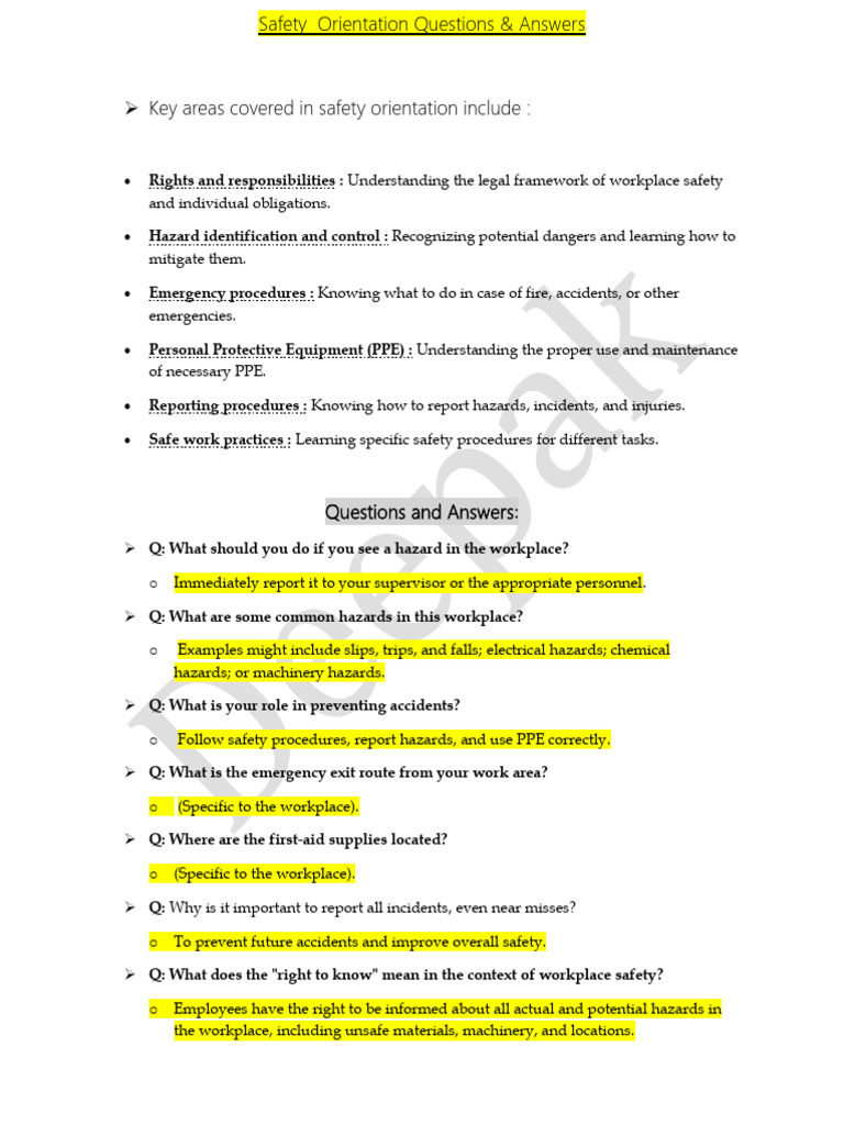 Safety Orientation Questions | PDF