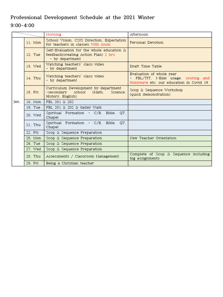 2021-Winter PD Schedule | PDF