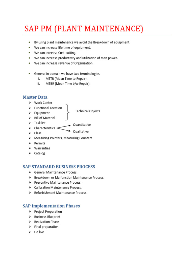 SAP PM Plant Maintenance Overview | PDF | Calibration | Server (Computing)