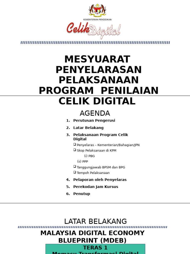 Slaid Mesyuarat Penyelarasan Pelaksanaan Celik Digital KPM 200723 | PDF